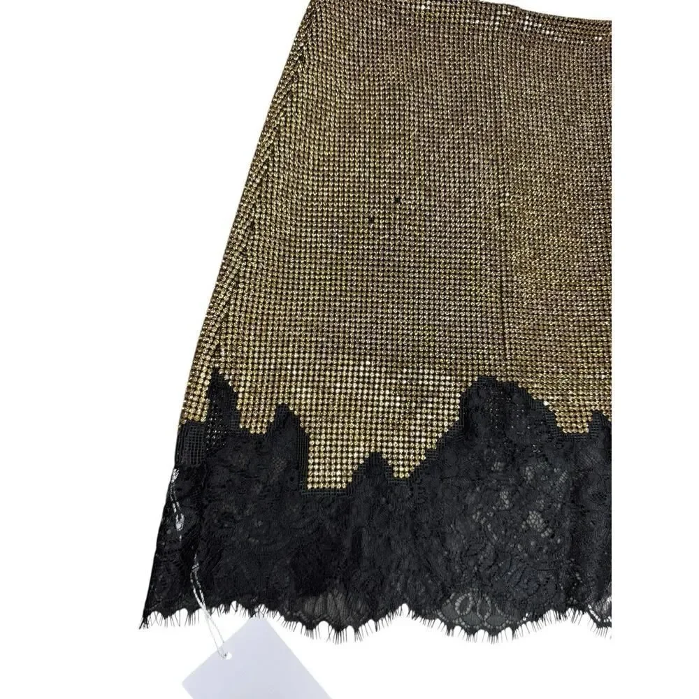 Self-Portrait | Skirts | Selfportrait Goldcrystal Mini Skirt Lace Trim ...